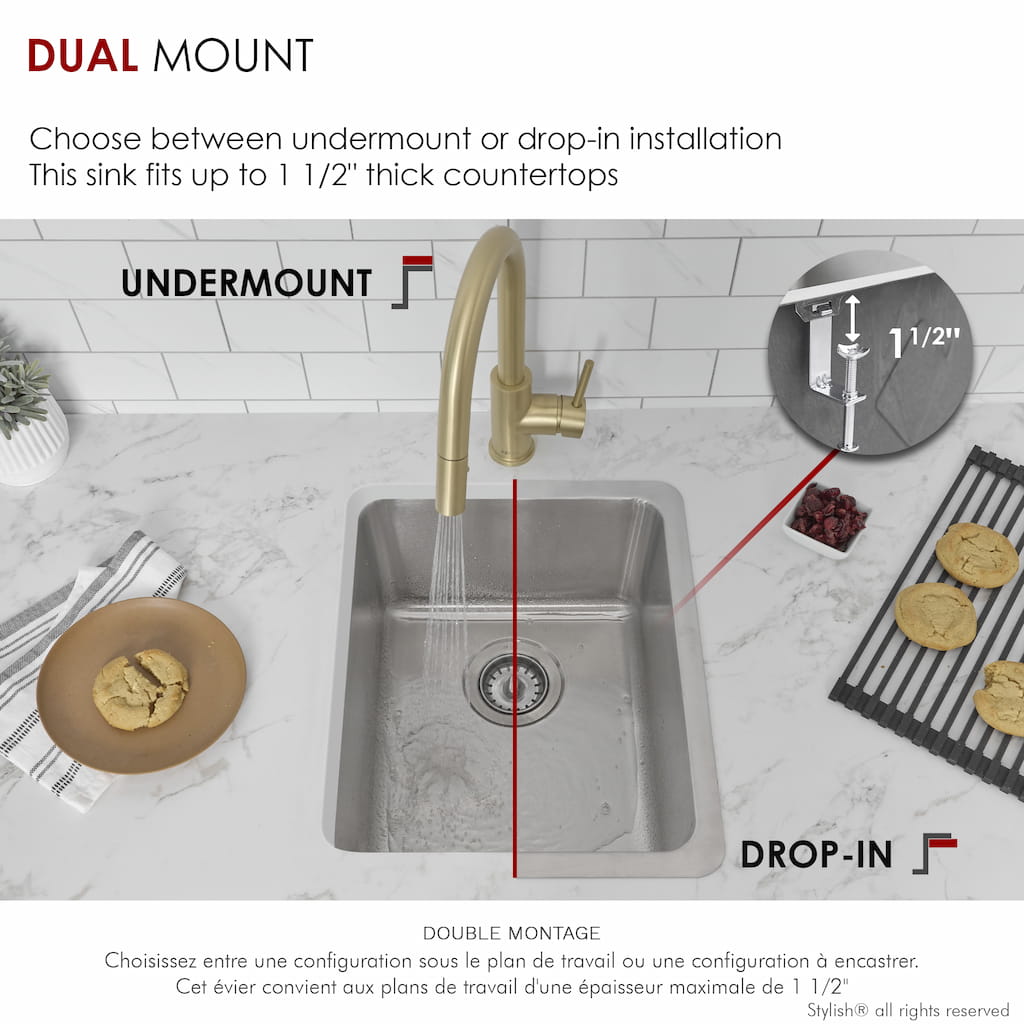 STYLISH 15 inch Single Bowl Undermount and Drop-in Stainless Steel ...
